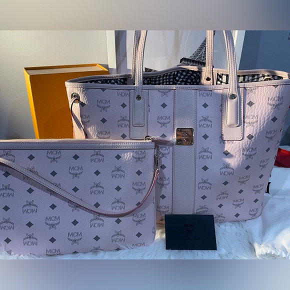 MCM | Bags | New Mcm Light Pink Monogram Tote And Pouch Set | Poshmark